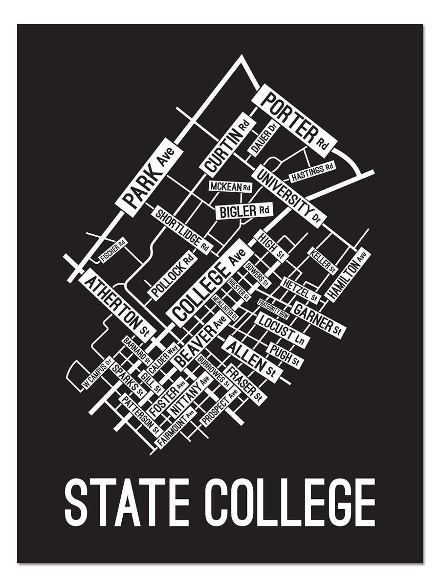 State College, Pennsylvania Street Map - School Street Posters