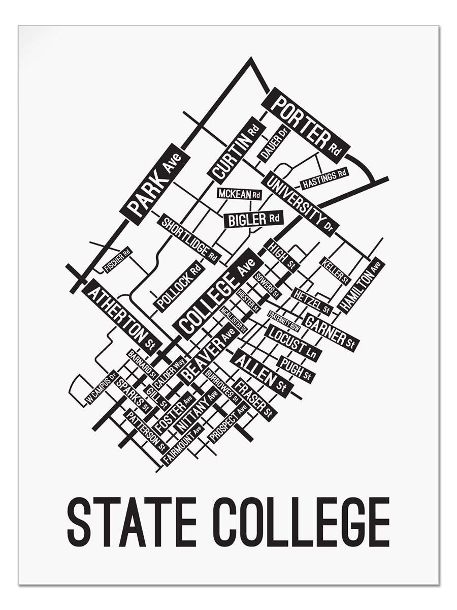 State College, Pennsylvania Street Map - School Street Posters