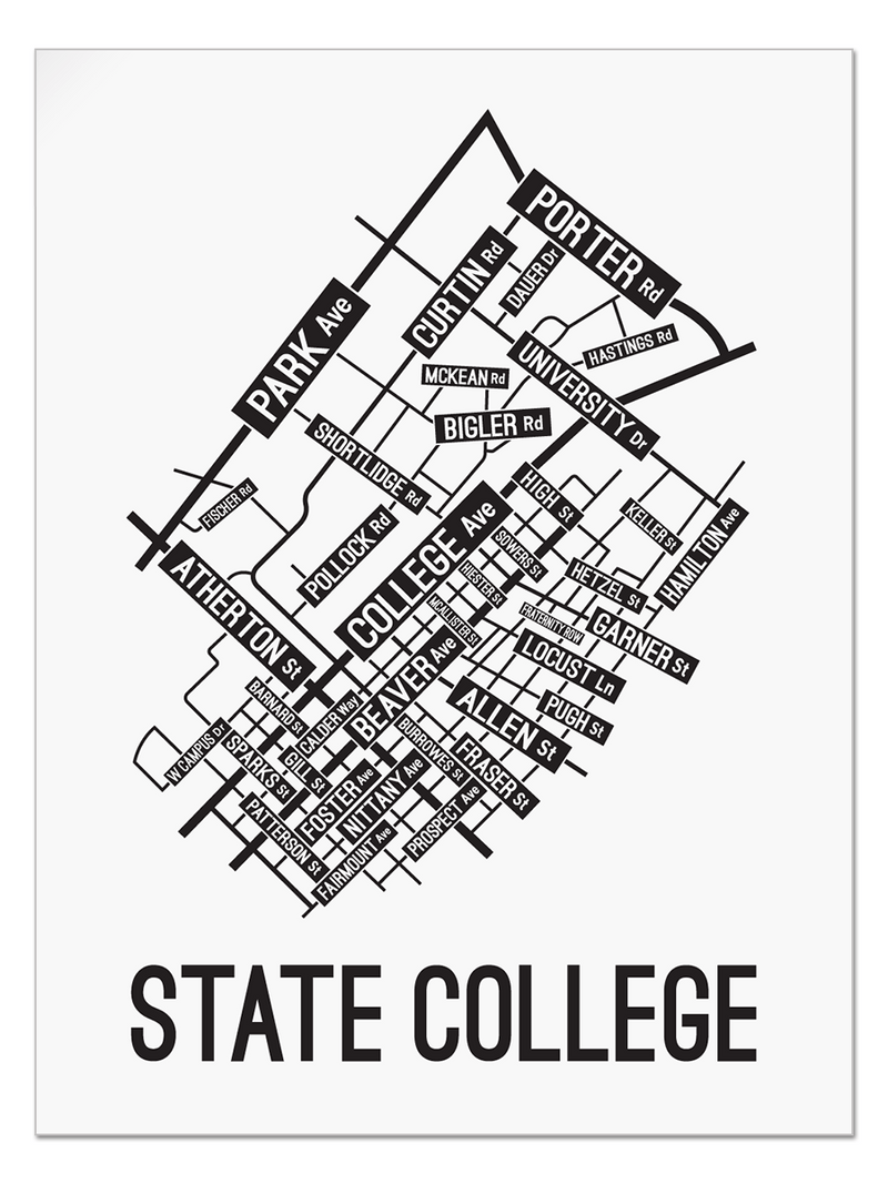 State College, Pennsylvania Street Map - School Street Posters