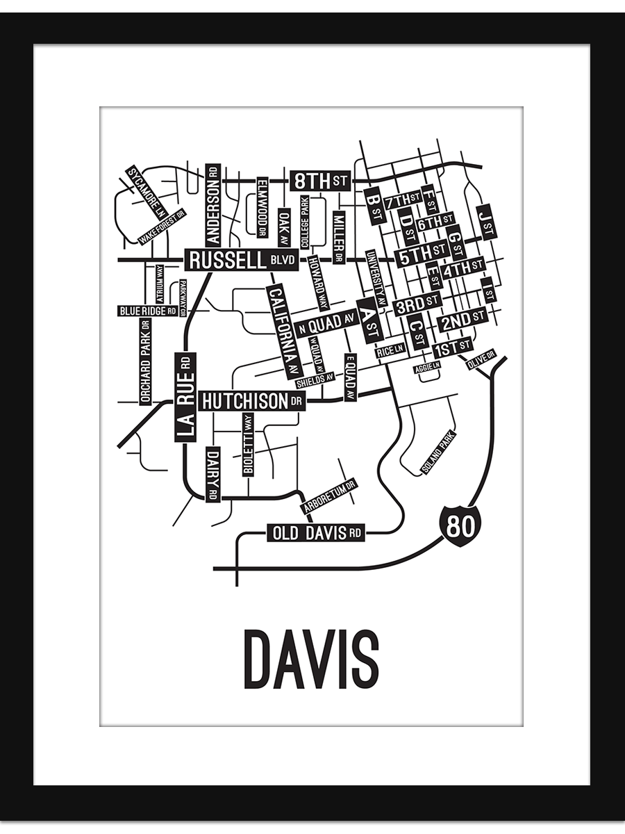 Davis, California Street Map Poster - School Street Posters