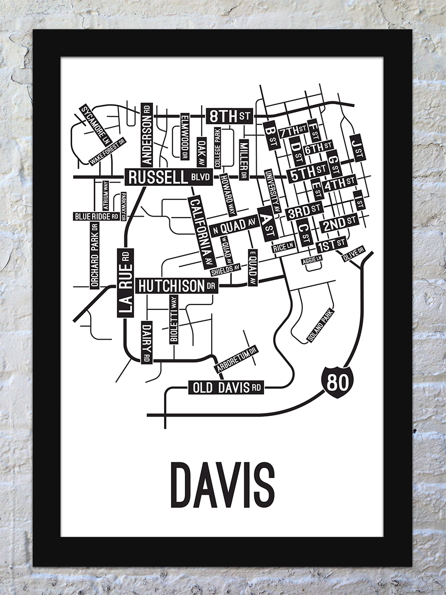 Davis, California Street Map Poster - School Street Posters
