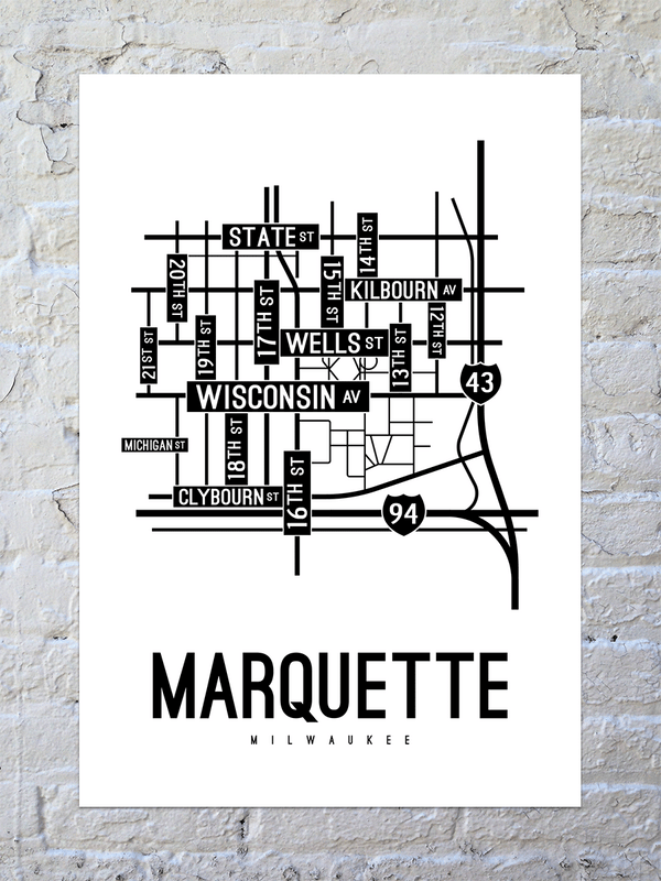 Marquette, Milwaukee Street Map Poster - School Street Posters