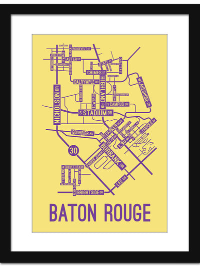 Baton Rouge, Louisiana Street Map Screen Print - School Street Posters