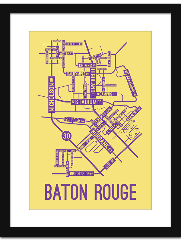 Baton Rouge, Louisiana Street Map Screen Print - School Street Posters
