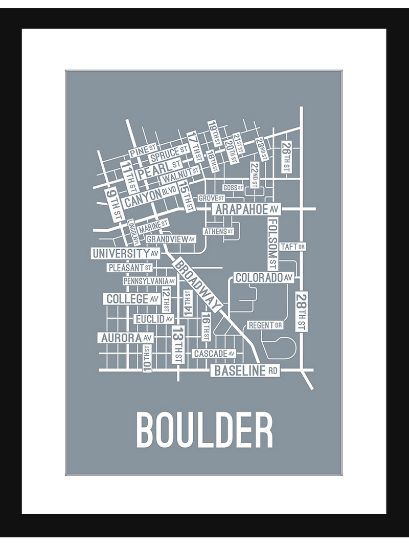 Boulder, Colorado Street Map Screen Print - School Street Posters