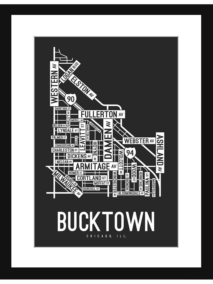 Bucktown, Chicago Street Map Screen Print - School Street Posters