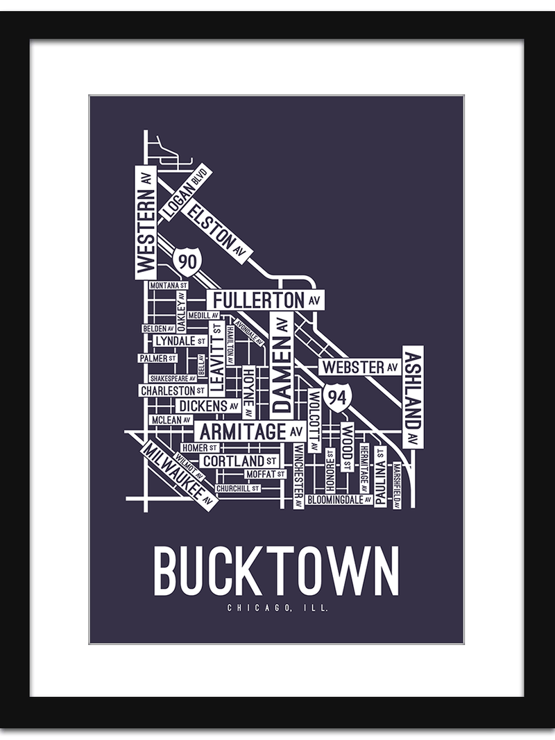 Bucktown, Chicago Street Map Screen Print - School Street Posters