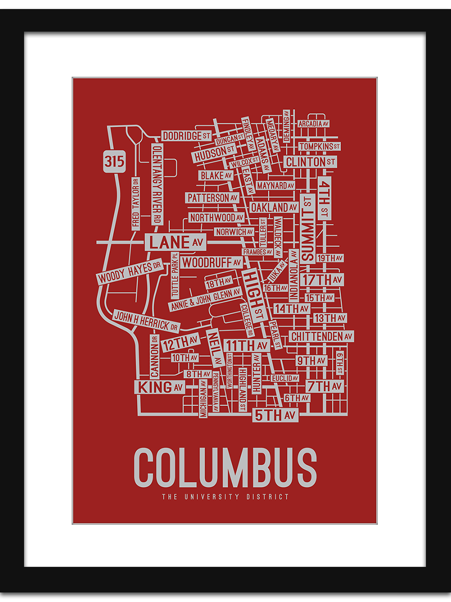 Columbus, Ohio Street Map Print | School Street Posters