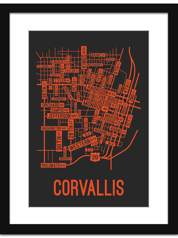 Corvallis, Oregon Street Map Print - School Street Posters