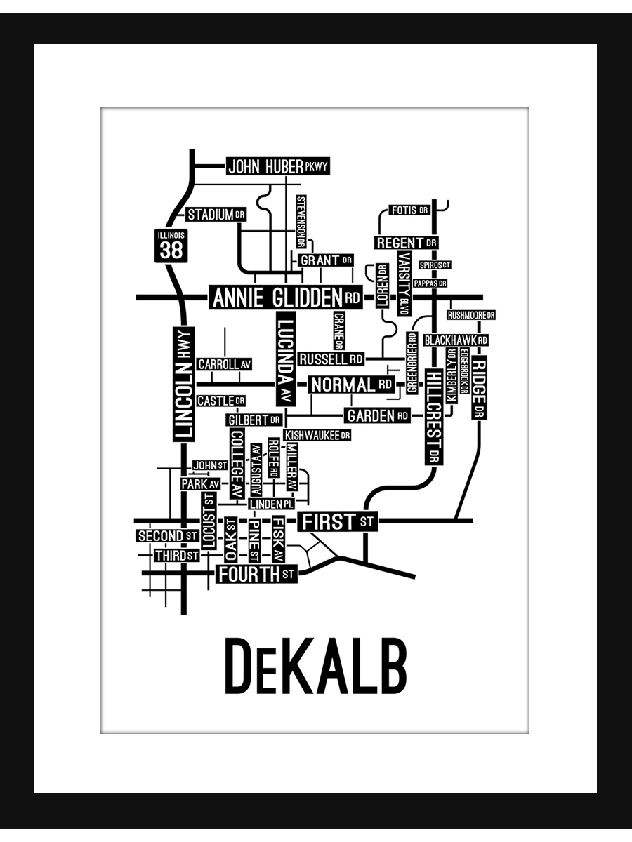DeKalb, Illinois Street Map Poster - School Street Posters