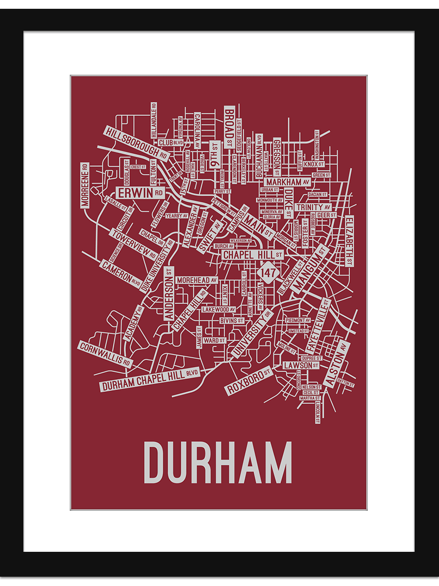 Durham, North Carolina Street Map Poster | School Street Posters