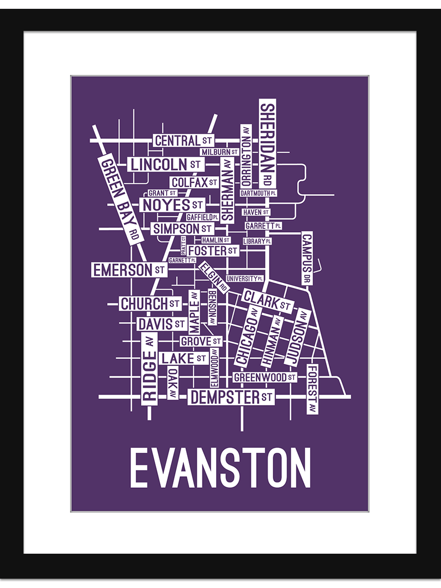 Evanston, Illinois Street Map Screen Print - School Street Posters