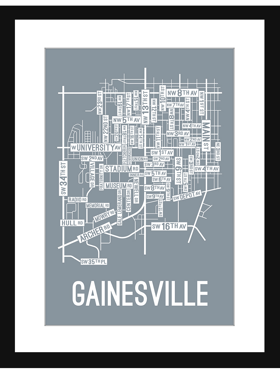 Gainesville, Florida Street Map Screen Print - School Street Posters