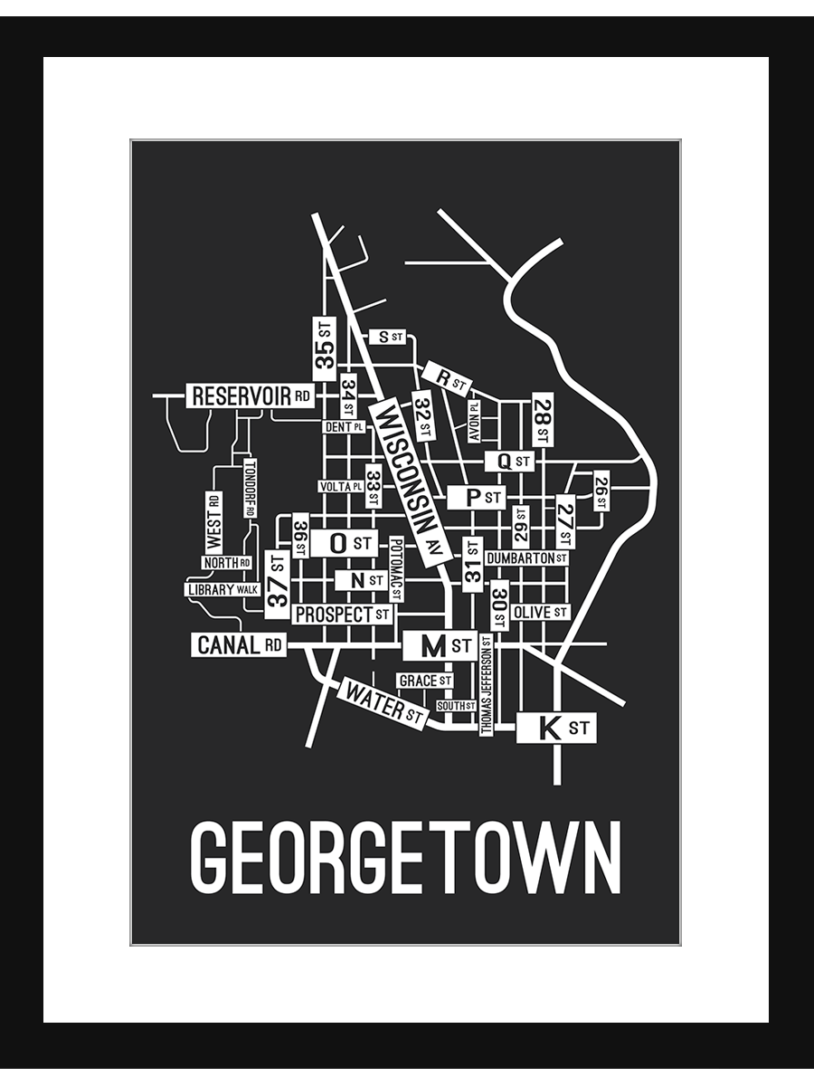 Georgetown, Washington D.C. Street Map Screen Print - School Street Posters