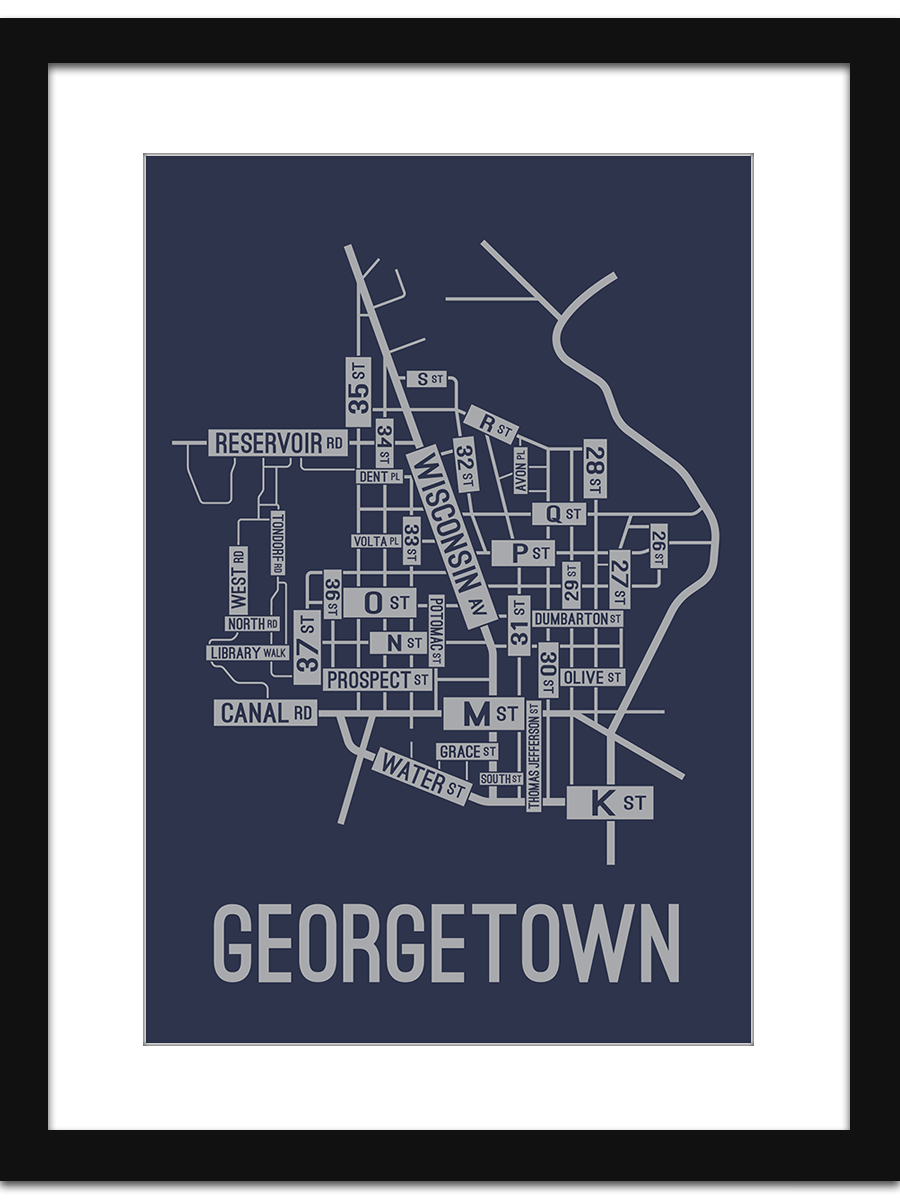 Georgetown, Washington D.C. Street Map Screen Print - School Street Posters