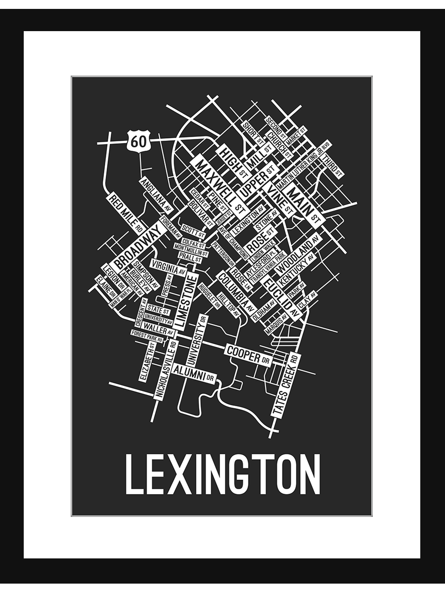 Lexington, Kentucky Street Map Screen Print - School Street Posters