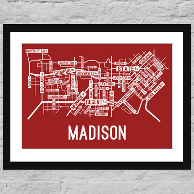 Madison, Wisconsin Street Map Screen Print - School Street Posters