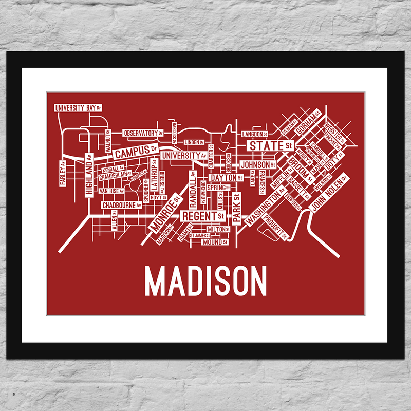Madison, Wisconsin Street Map Screen Print - School Street Posters