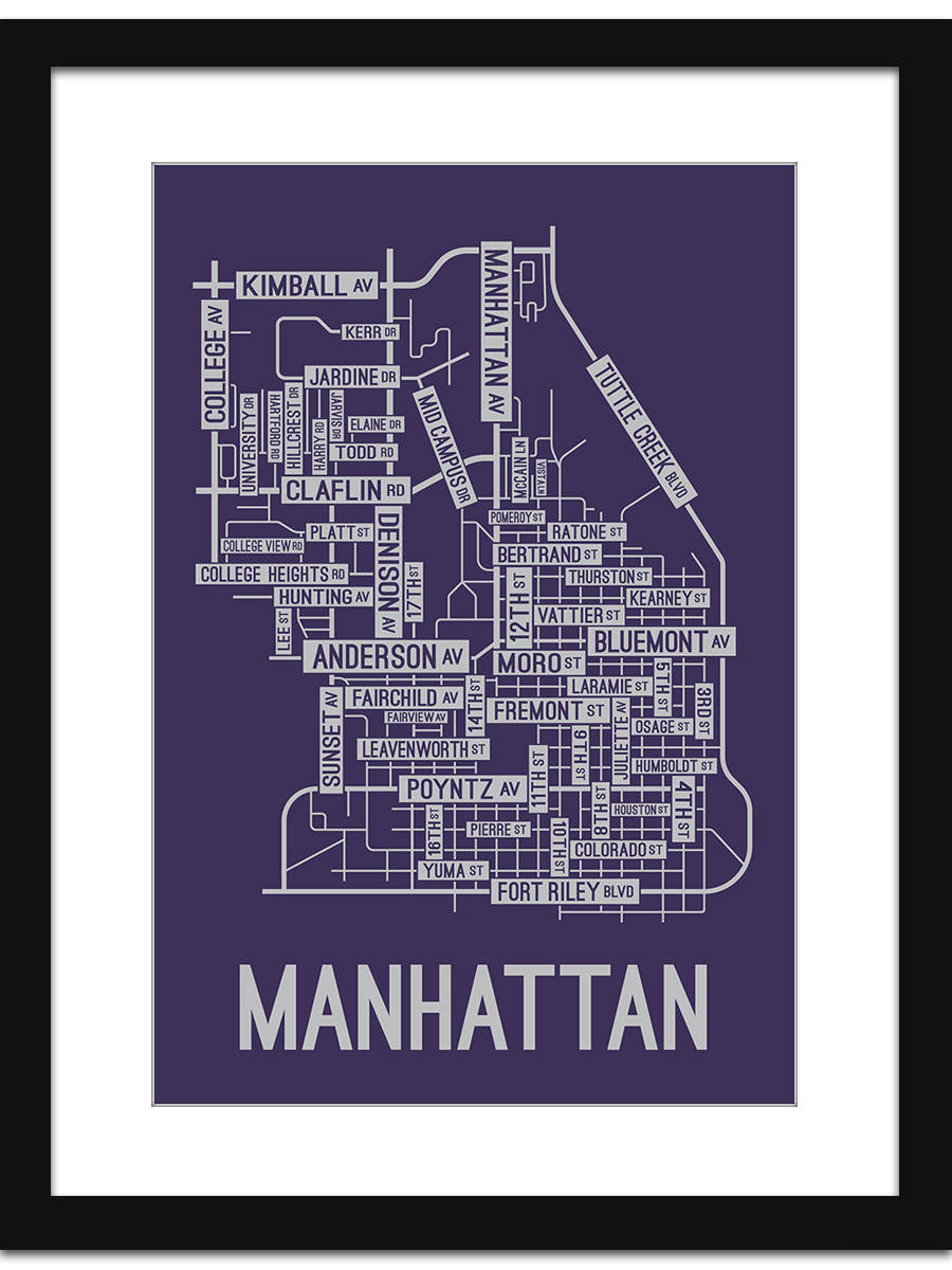 Manhattan, Kansas Street Map Screen Print - School Street Posters