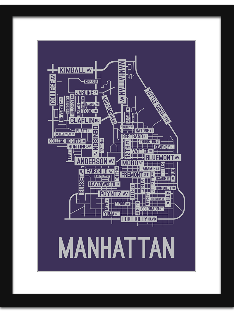 Manhattan, Kansas Street Map Screen Print - School Street Posters