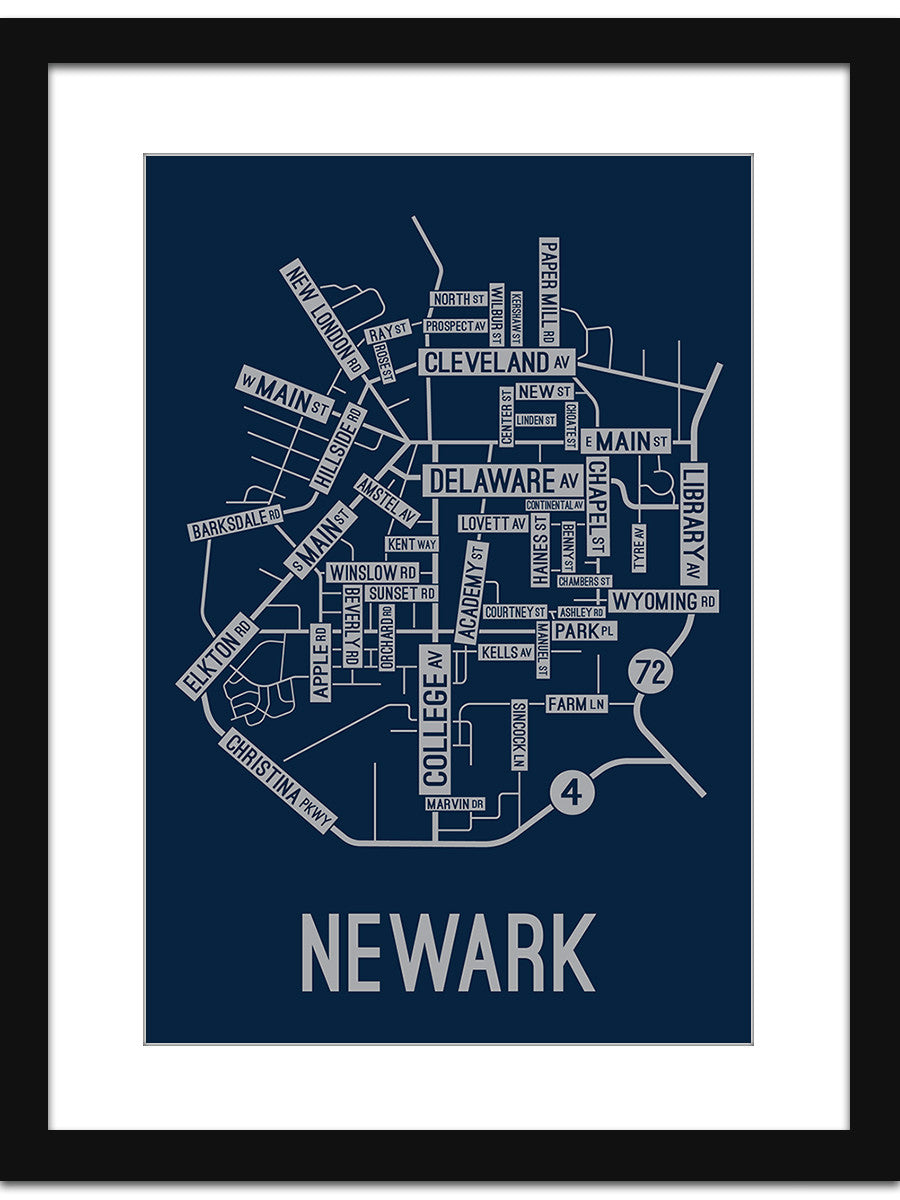 Newark, Delaware Street Map Screen Print - School Street Posters
