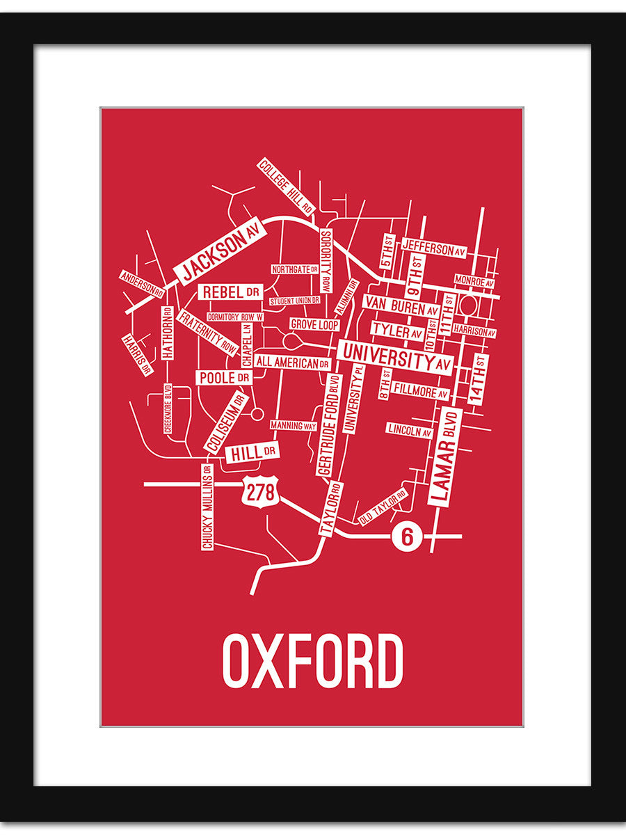 Oxford, Mississippi Street Map Screen Print - School Street Posters