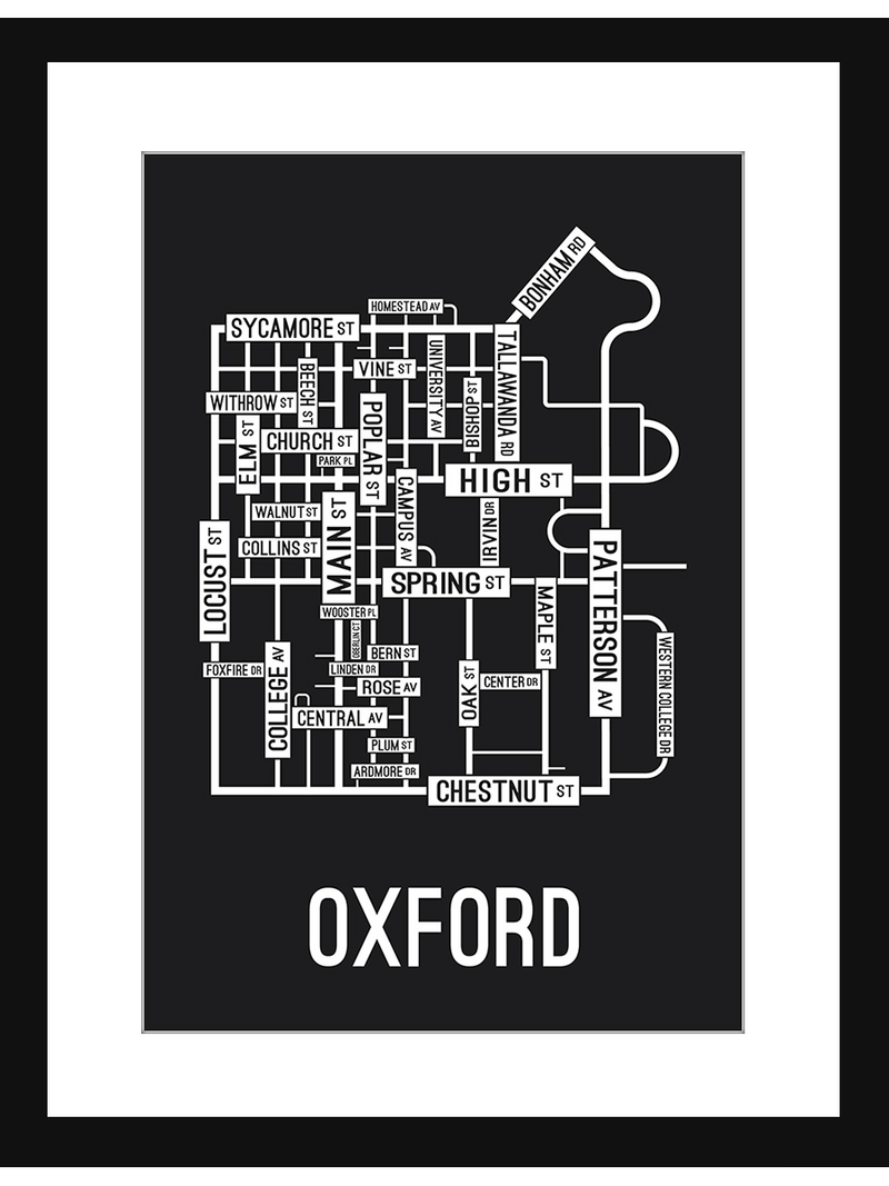 Oxford, Ohio Street Map Screen Print - School Street Posters