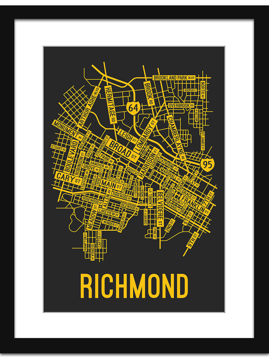 Richmond, Virginia Street Map Screen Print - School Street Posters