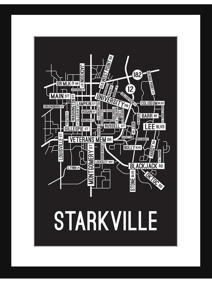 Starkville, Mississippi Street Map Print - School Street Posters