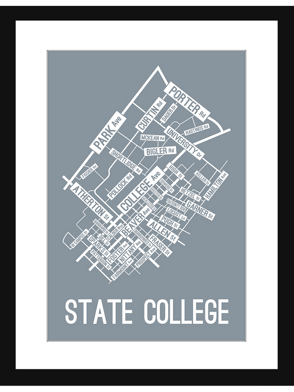 State College, Pennsylvania Street Map Screen Print - School Street Posters