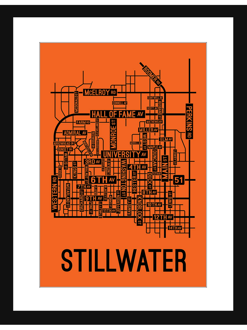 Stillwater, Oklahoma Street Map Screen Print - School Street Posters