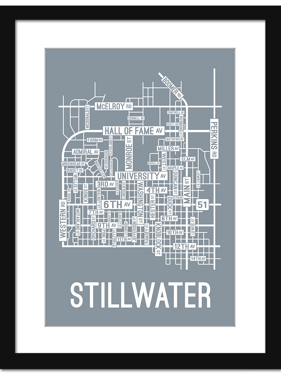 Stillwater, Oklahoma Street Map Screen Print - School Street Posters