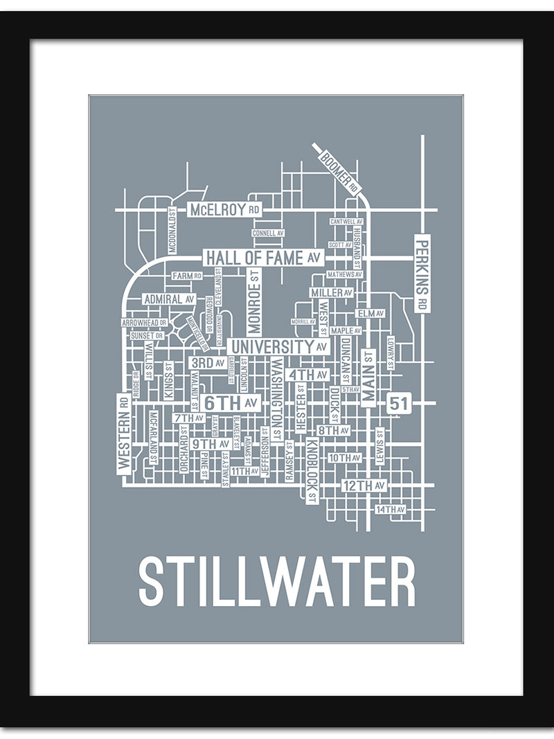 Stillwater, Oklahoma Street Map Screen Print - School Street Posters
