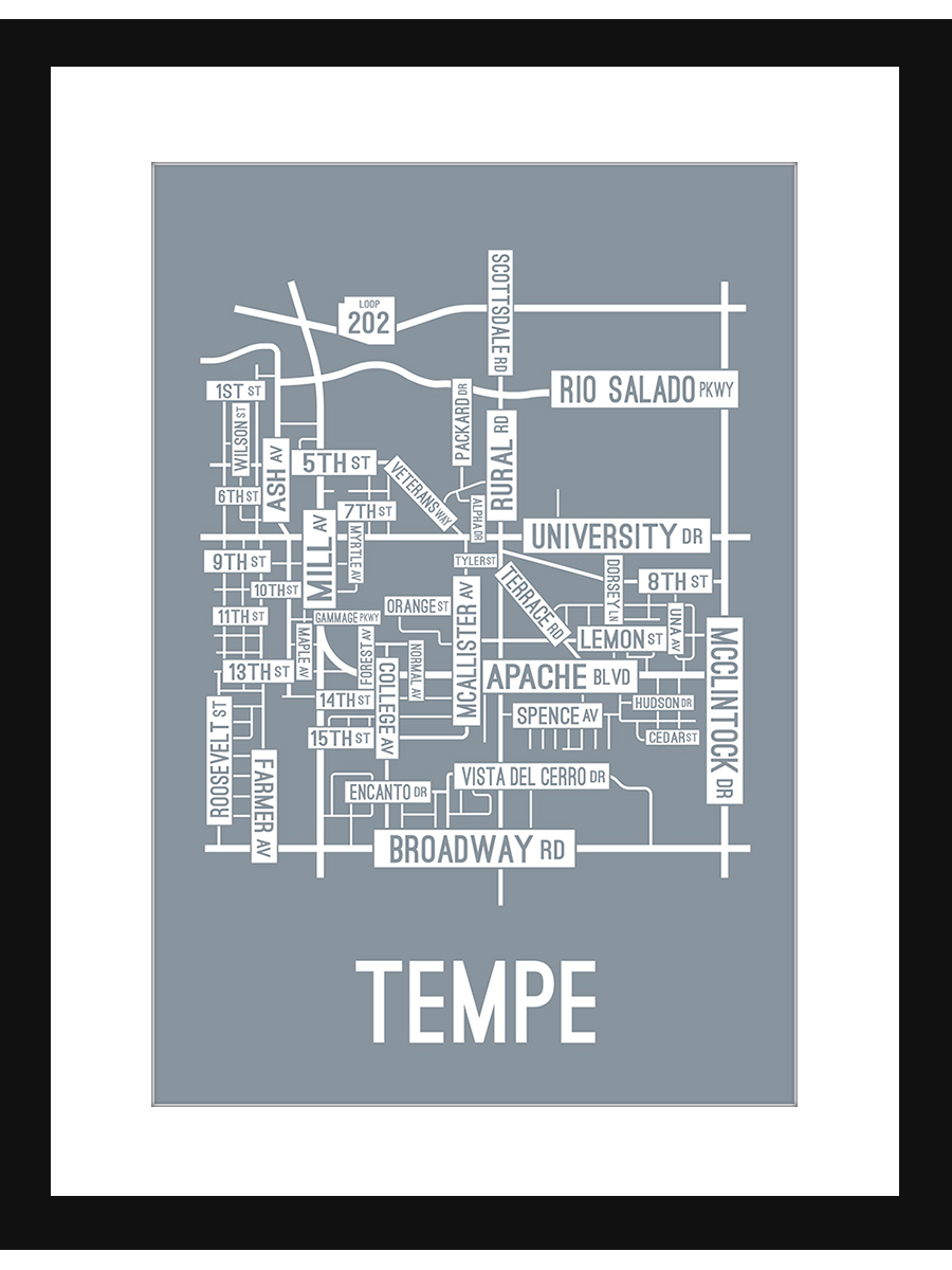 Tempe, Arizona Street Map Print - School Street Posters