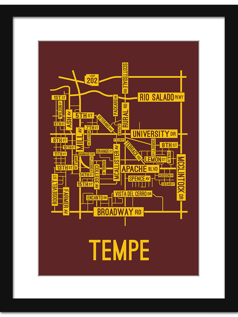 Tempe, Arizona Street Map Print - School Street Posters
