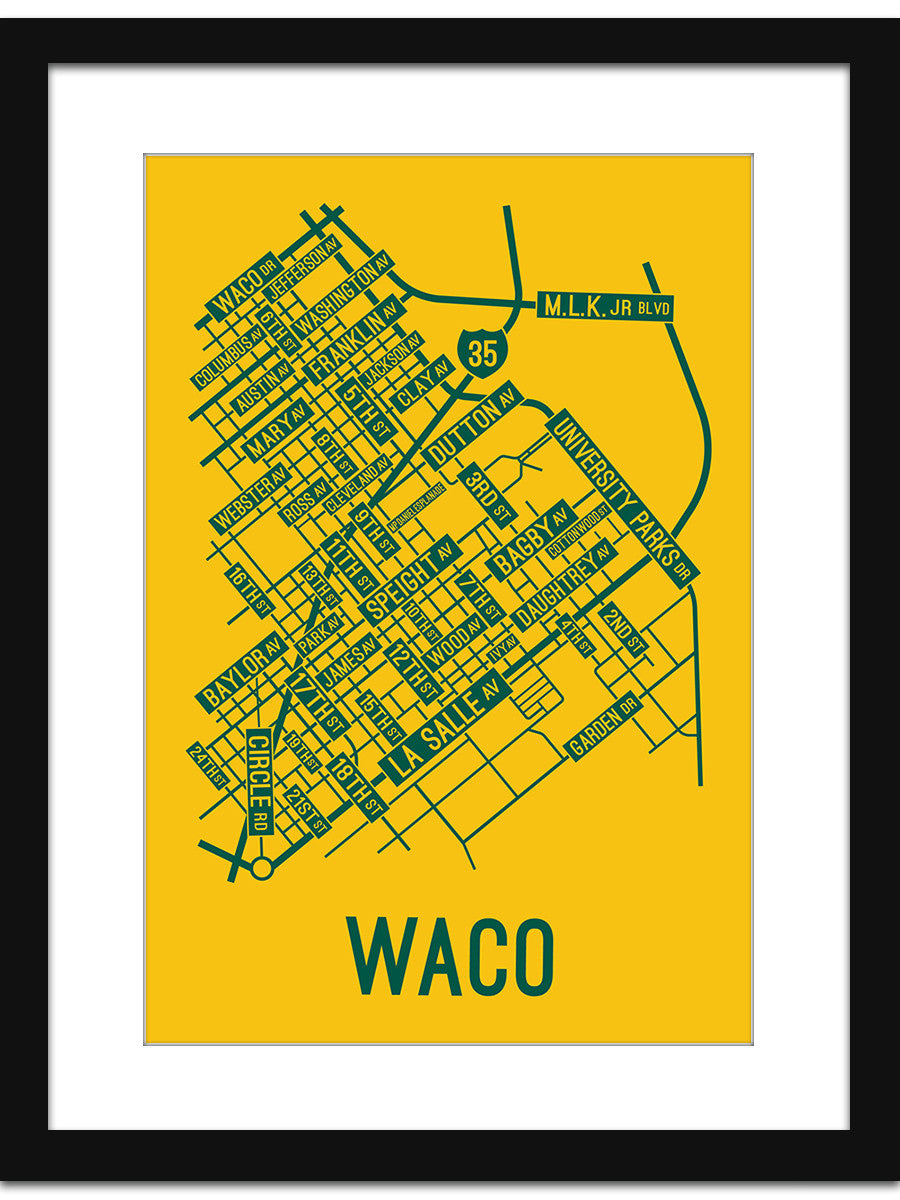 Waco, Texas Street Map Screen Print - School Street Posters