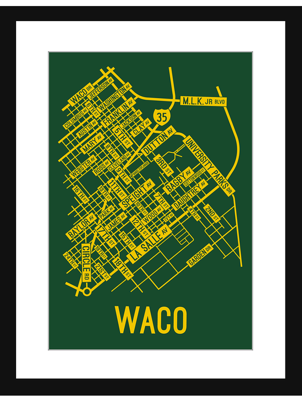 Waco, Texas Street Map Screen Print - School Street Posters