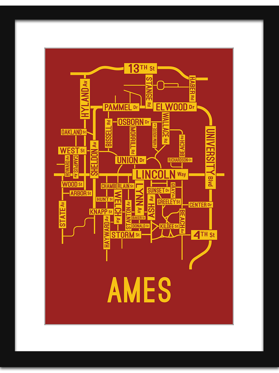 Ames, Iowa Street Map Print | School Street Posters