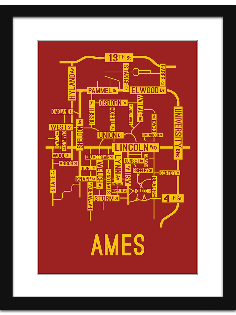 Ames, Iowa Street Map Print | School Street Posters