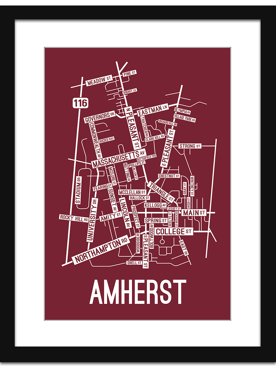 Amherst, Massachusetts Street Map Print | School Street Posters