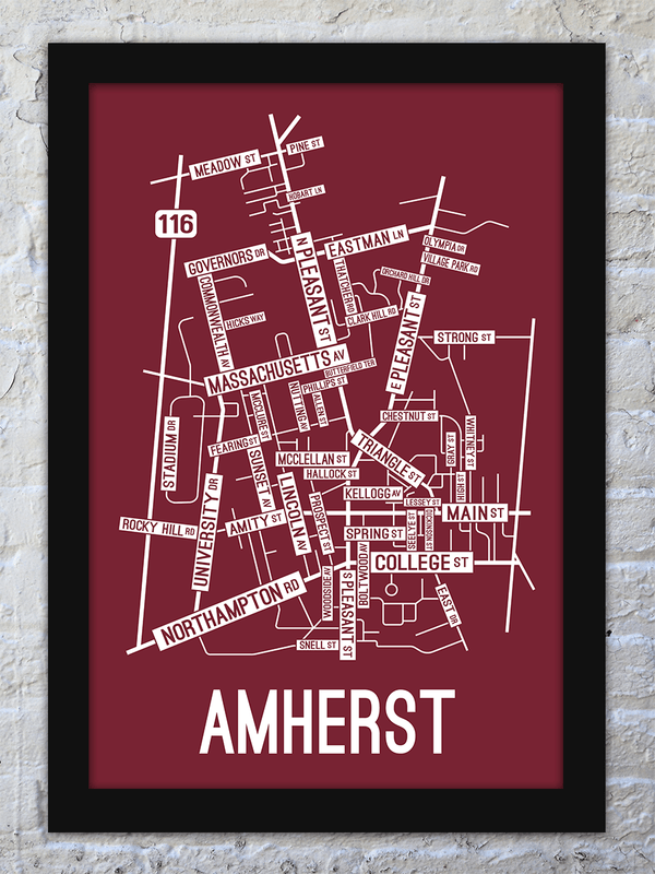 Amherst, Massachusetts Street Map Print | School Street Posters