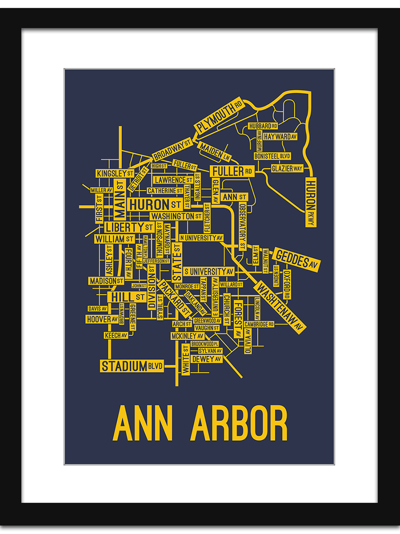 Ann Arbor, Michigan Street Map Print | School Street Posters