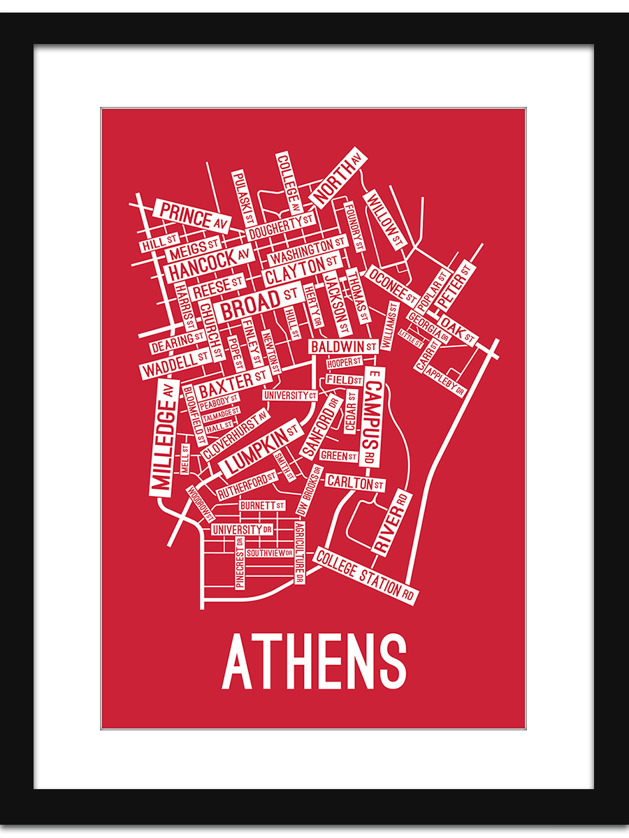Athens, Georgia Street Map Screen Print - School Street Posters