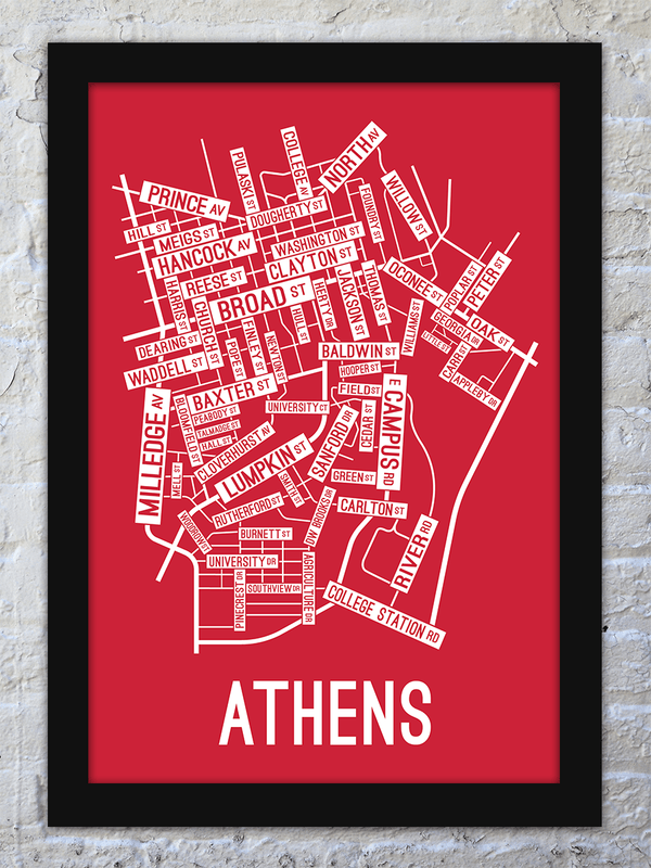 Athens, Georgia Street Map Screen Print - School Street Posters