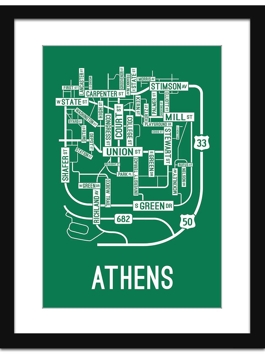 Athens, Ohio Street Map Print | School Street Posters