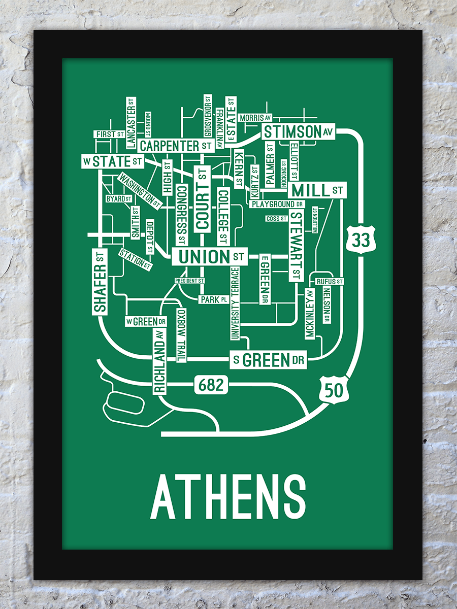 Athens, Ohio Street Map Print | School Street Posters