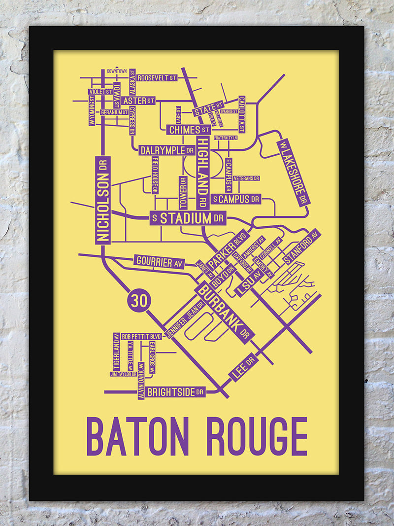 Baton Rouge, Louisiana Street Map Screen Print - School Street Posters
