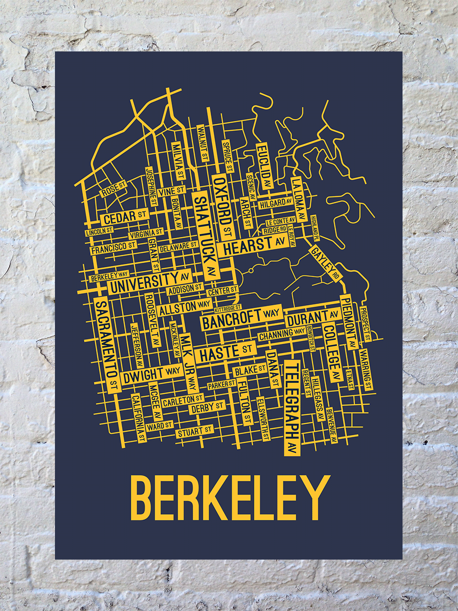 Berkeley, California Street Map Print - School Street Posters