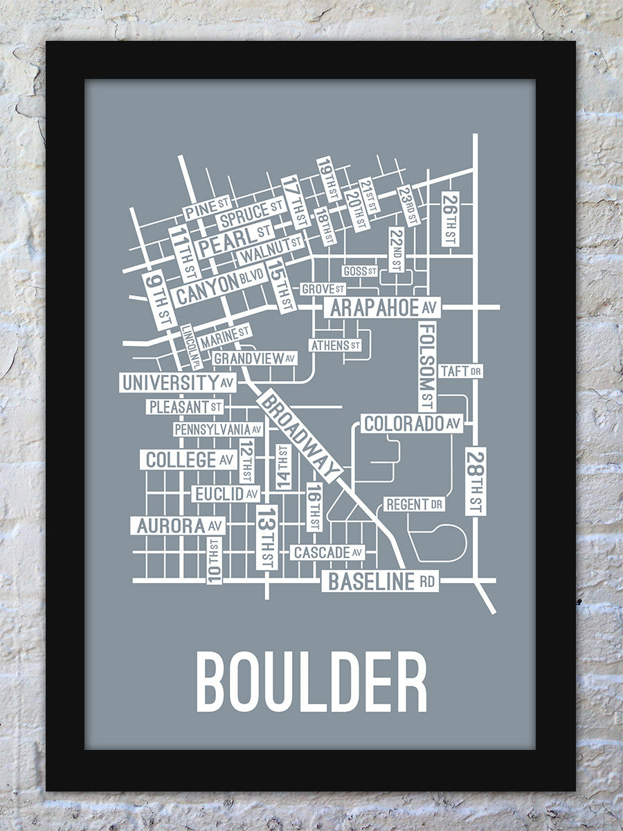 Boulder, Colorado Street Map Screen Print - School Street Posters