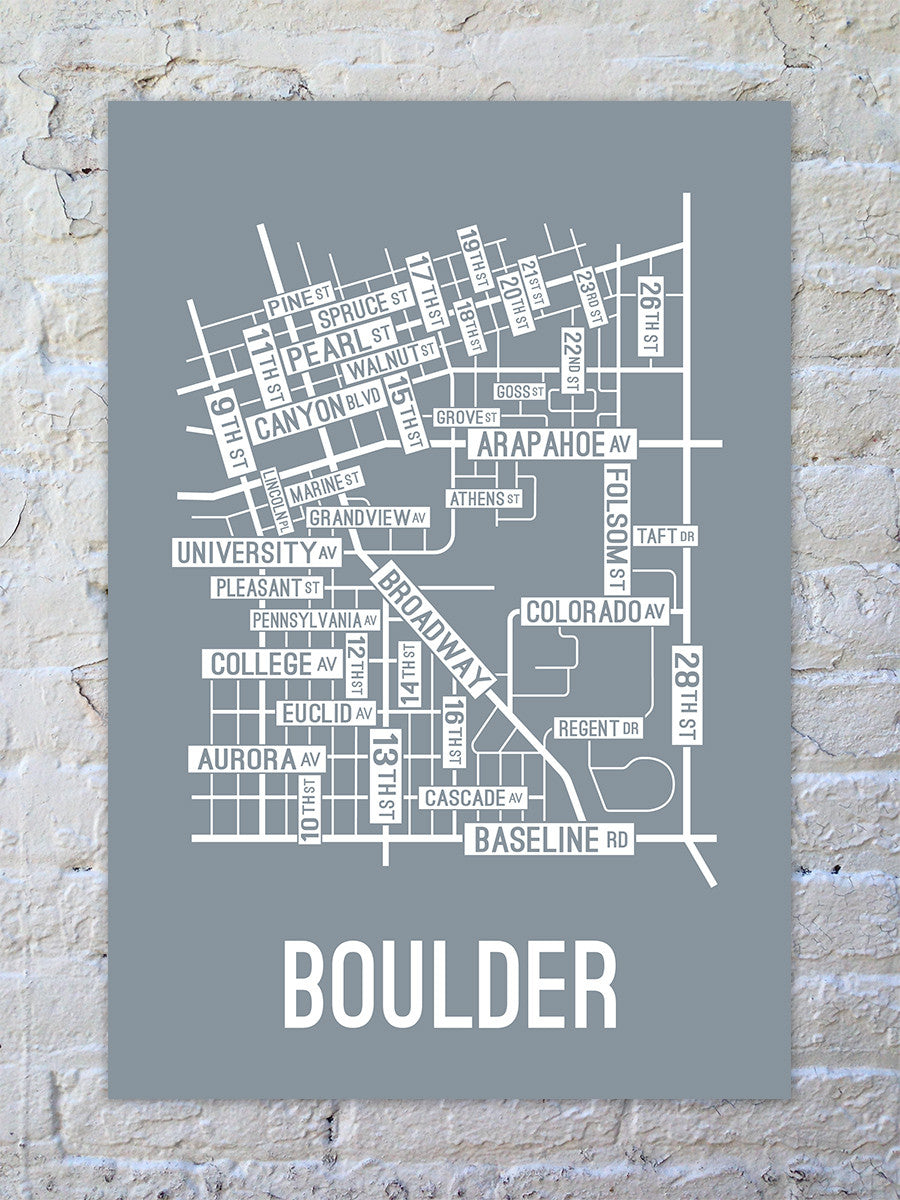 Boulder, Colorado Street Map Screen Print - School Street Posters